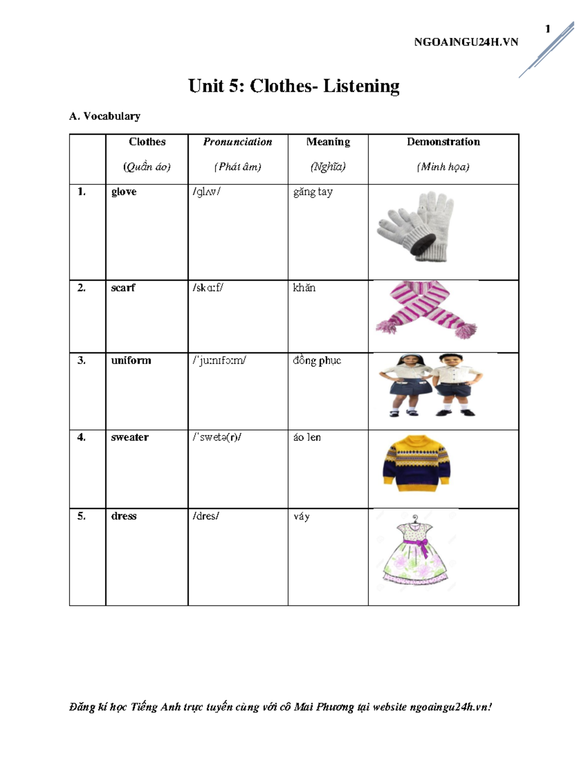 Listening Activities for Unit 5: Clothes (Course Code: 277182030) - Studocu