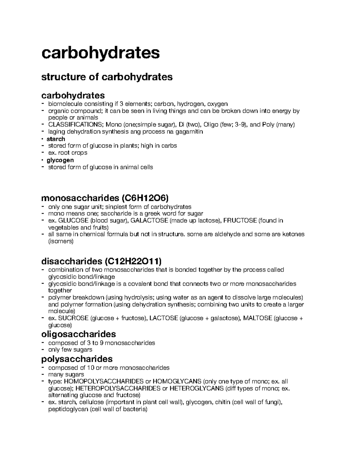 Carbohydrates Structure and Function - Biochem Notes (BIO101) - Studocu