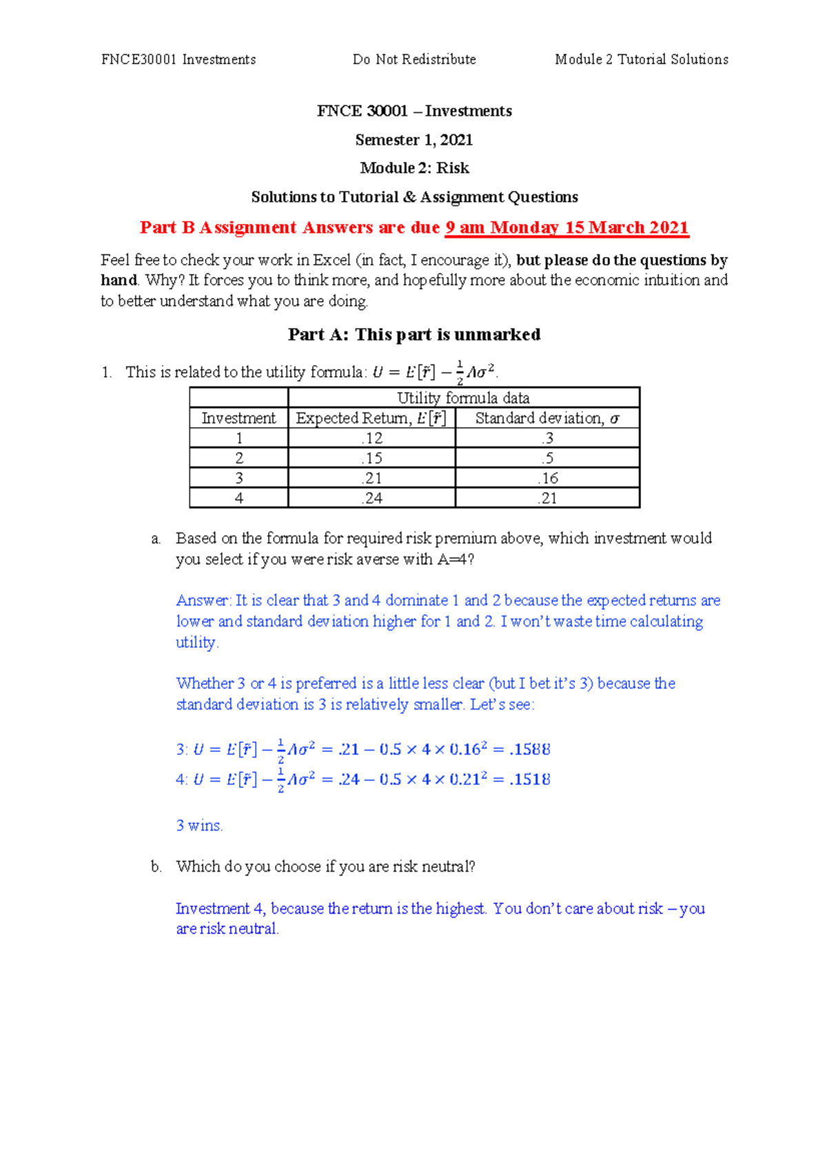 FNCE 30001 – Investment Risk Solutions: Assignment 2 Insights - Studocu