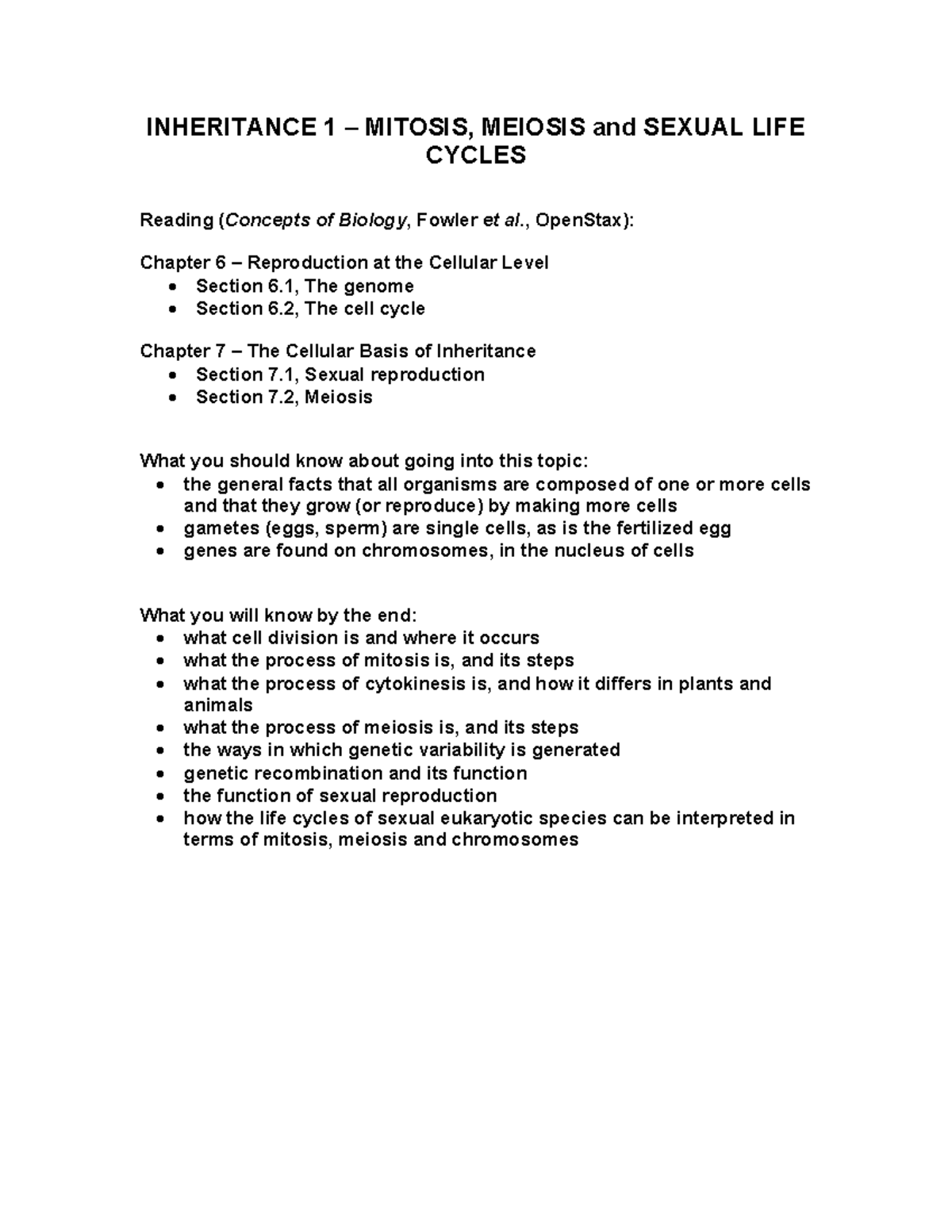 Mitosis, Meiosis, and Sexual Life Cycles Study Guide (BIO 101) - Studocu