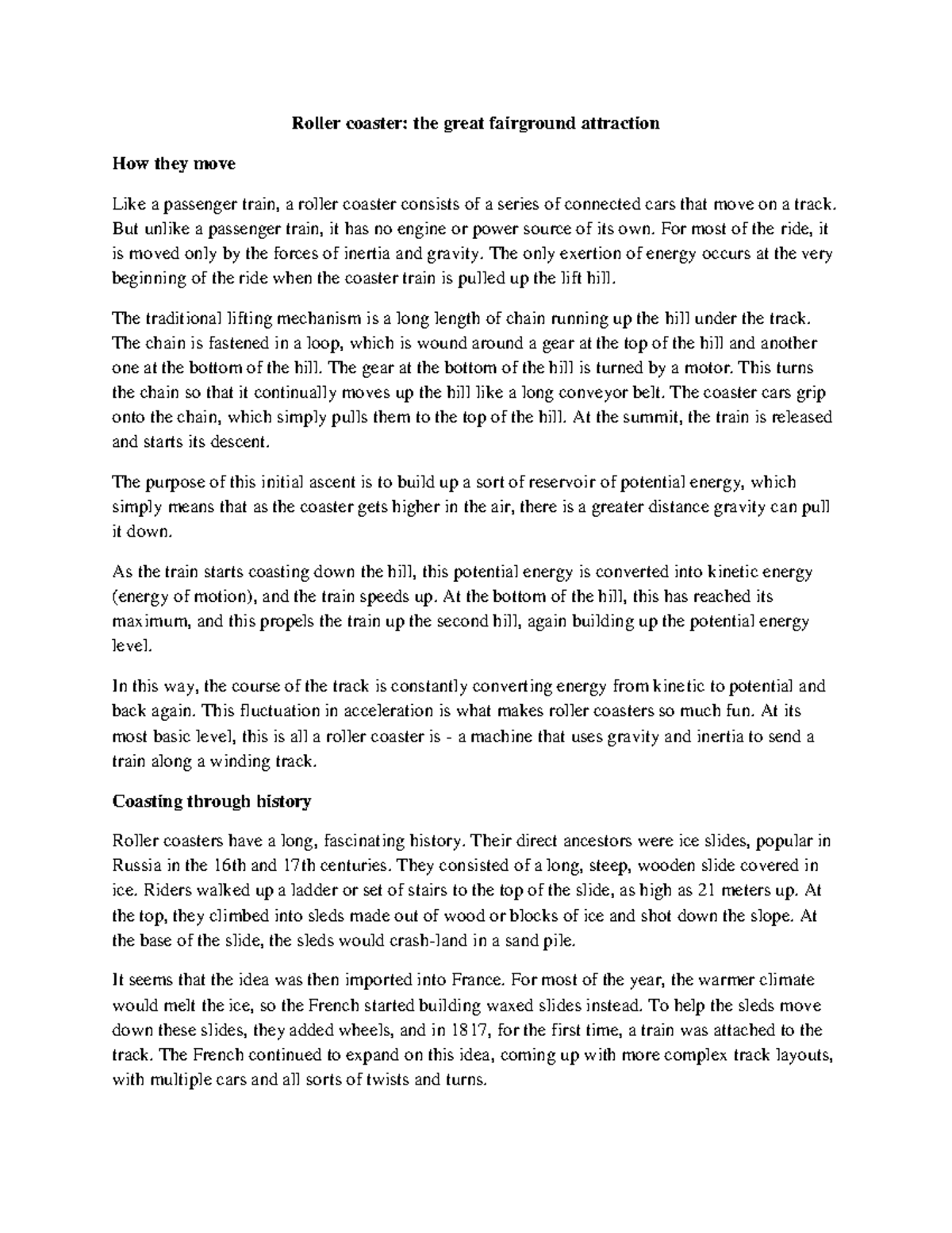 Reading-Pass2: Roller Coaster Dynamics and Historical Evolution - Studocu