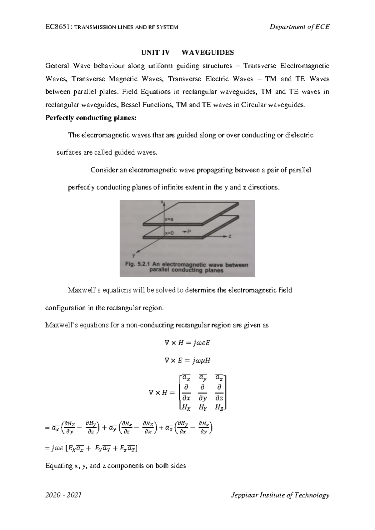 Unit IV Waveguides: Comprehensive Notes on EM Wave Propagation - Studocu