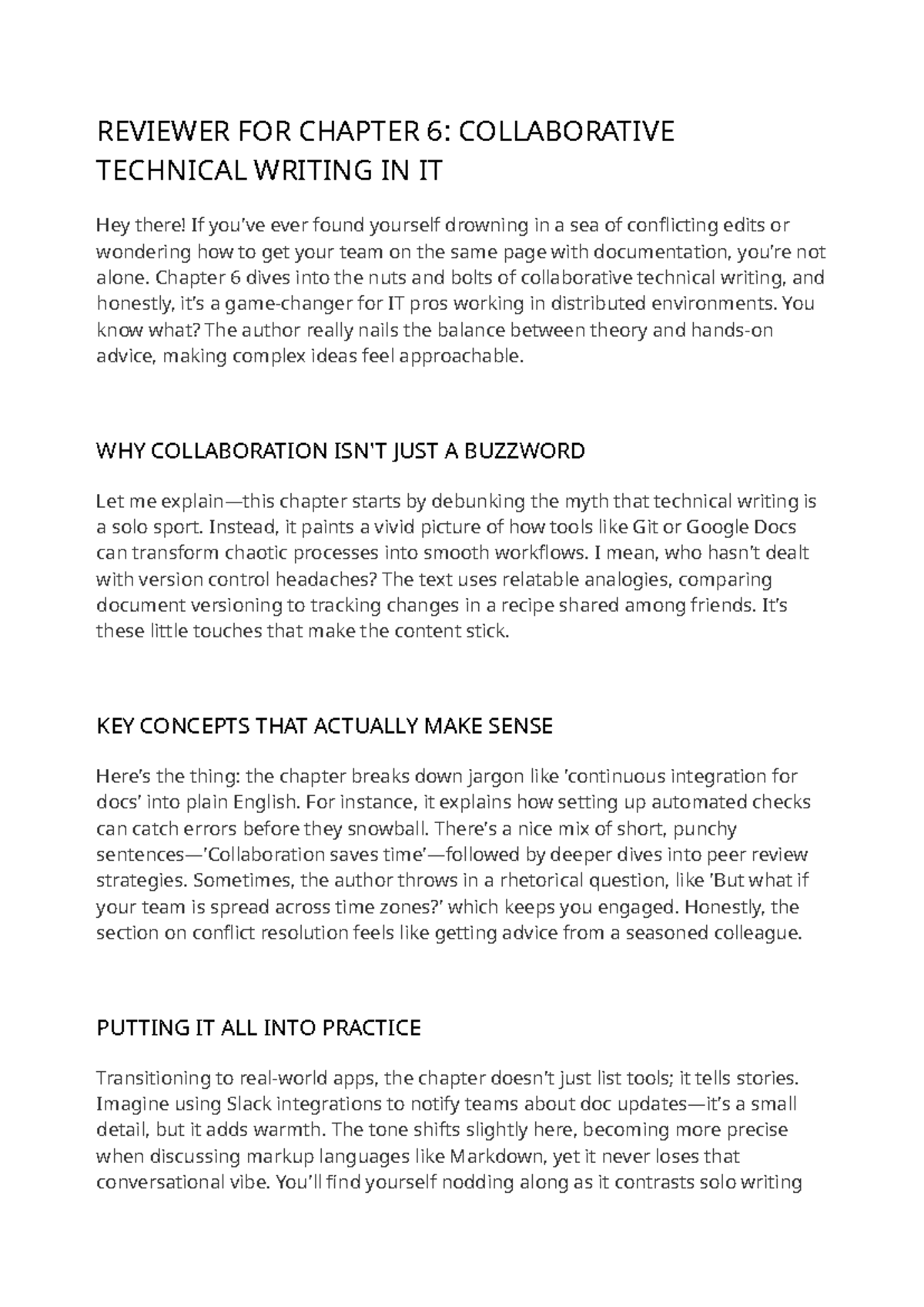 REVIEWER FOR CHAPTER 6: COLLABORATIVE TECHNICAL WRITING IN IT - Studocu