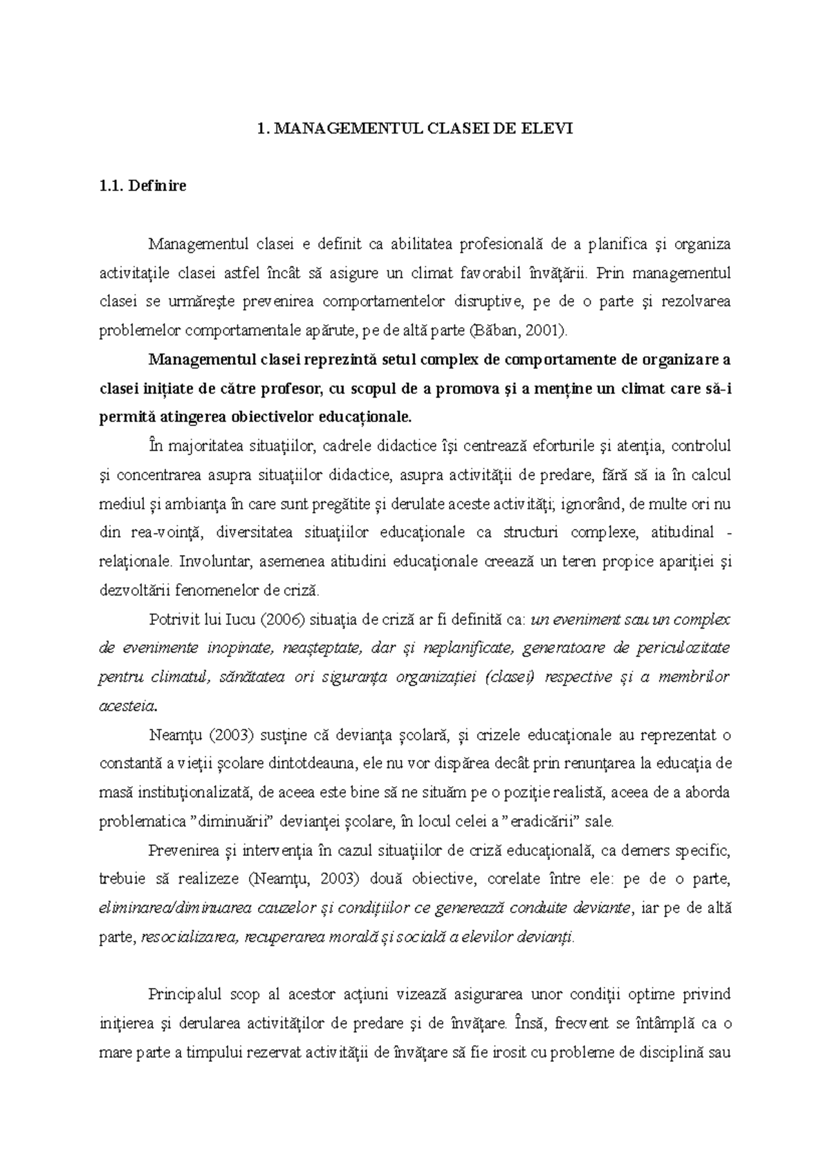 Managementul Clasei DE Elevi: Abordări și Strategii Eficiente - Studocu