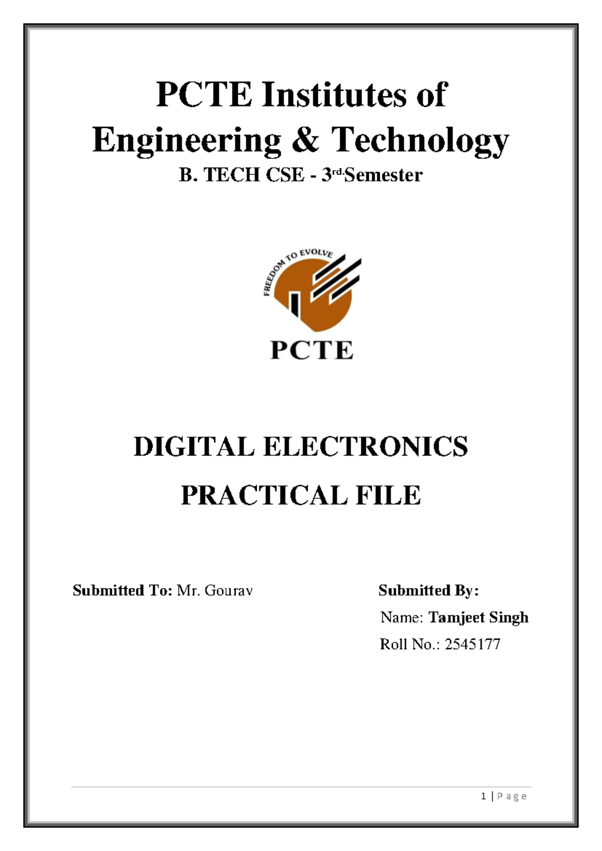 B. TECH CSE 3rd Sem Digital Electronics Practical File by Tamjeet Singh ...