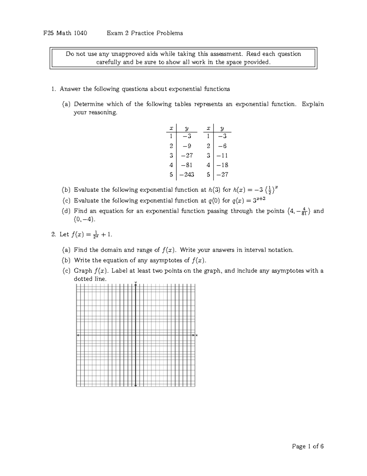 F25 Math 1040 Exam 2 Practice Problems and Solutions - Studocu