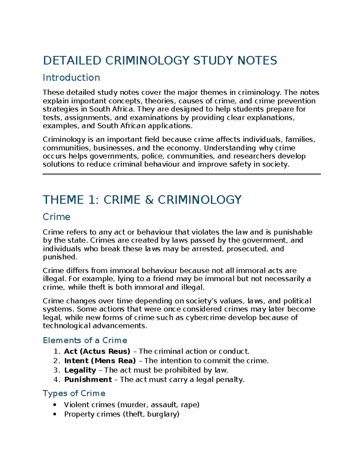 Criminology Study Notes (CRIM101): Key Concepts & Theories - Studocu