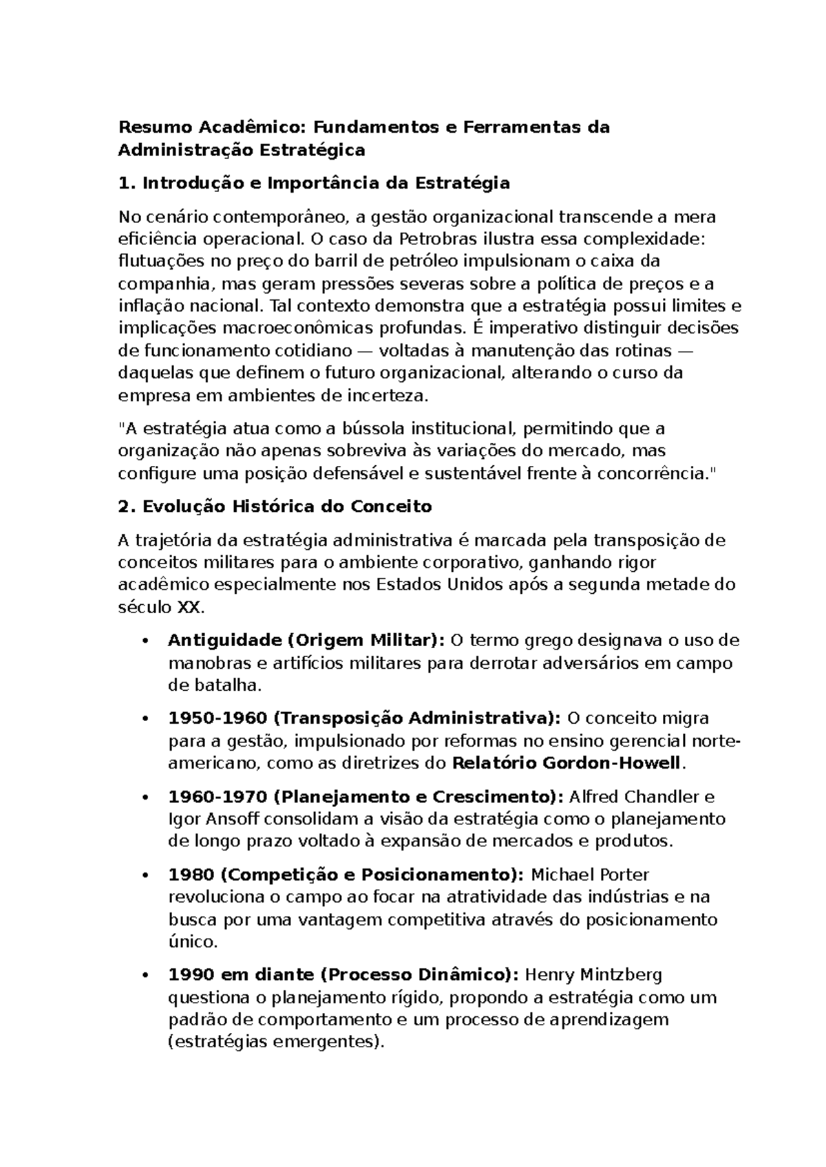 Adm Estratégica: Resumo e Ferramentas para Provas - Studocu
