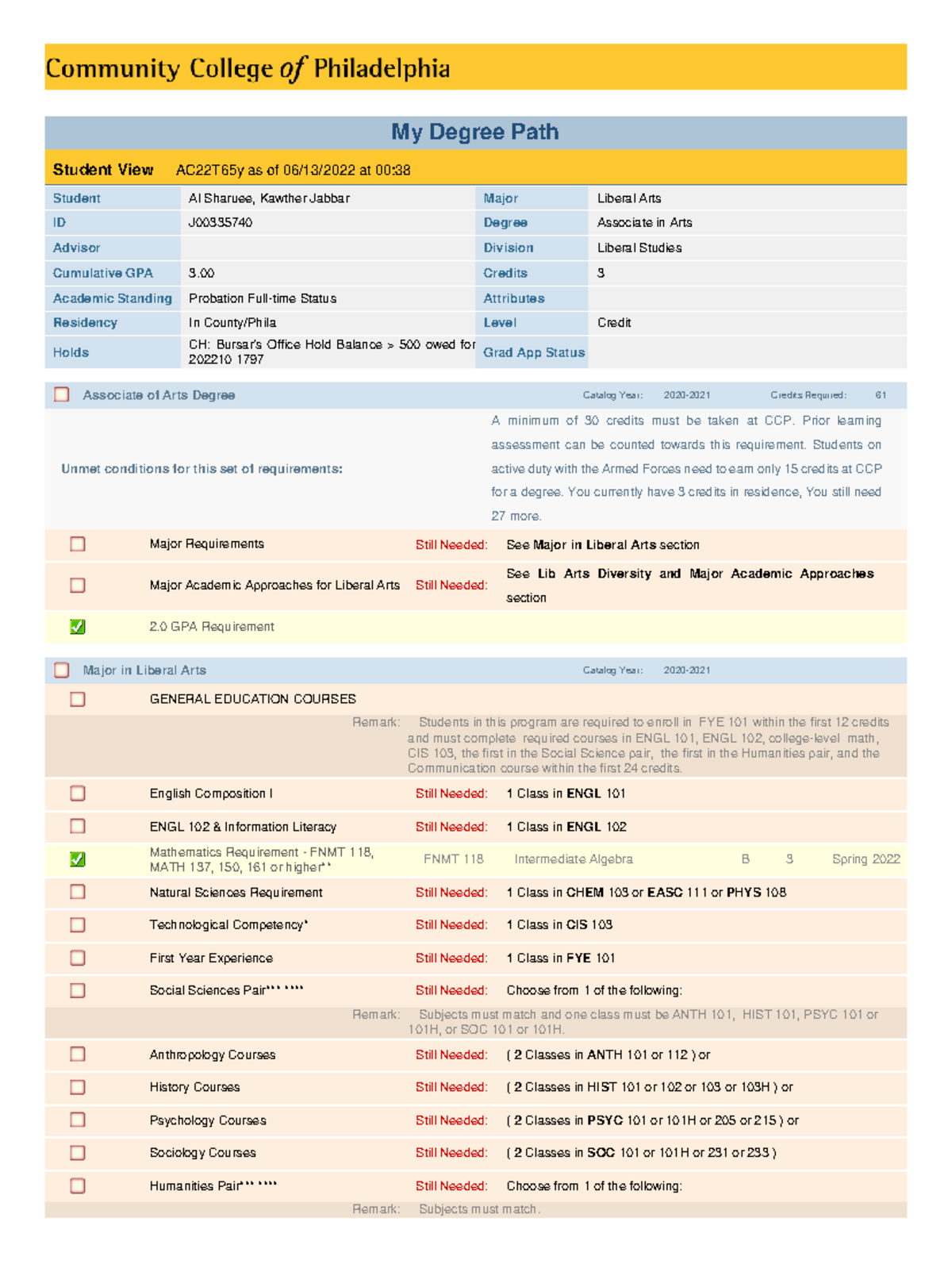 Degreeworks-3 - it will help u. - My Degree Path Student View AC22T65y ...