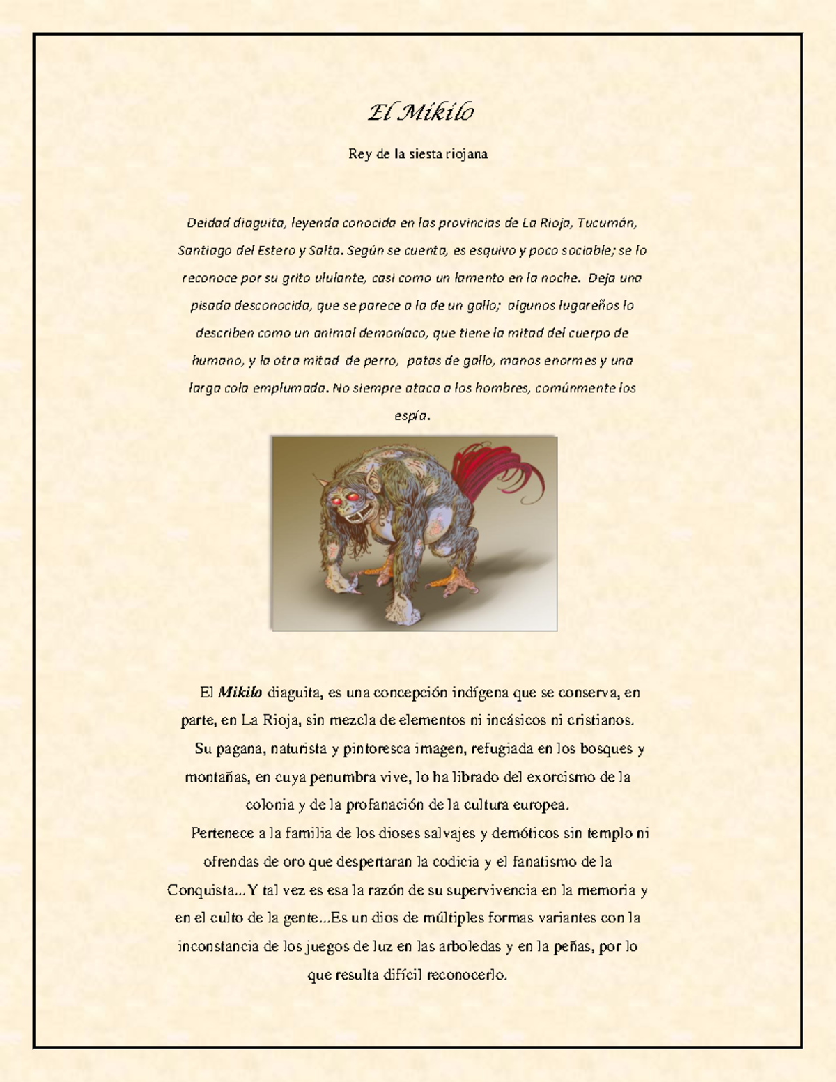 El Mikilo: Leyenda y Mitos Diaguitas de La Rioja - Studocu