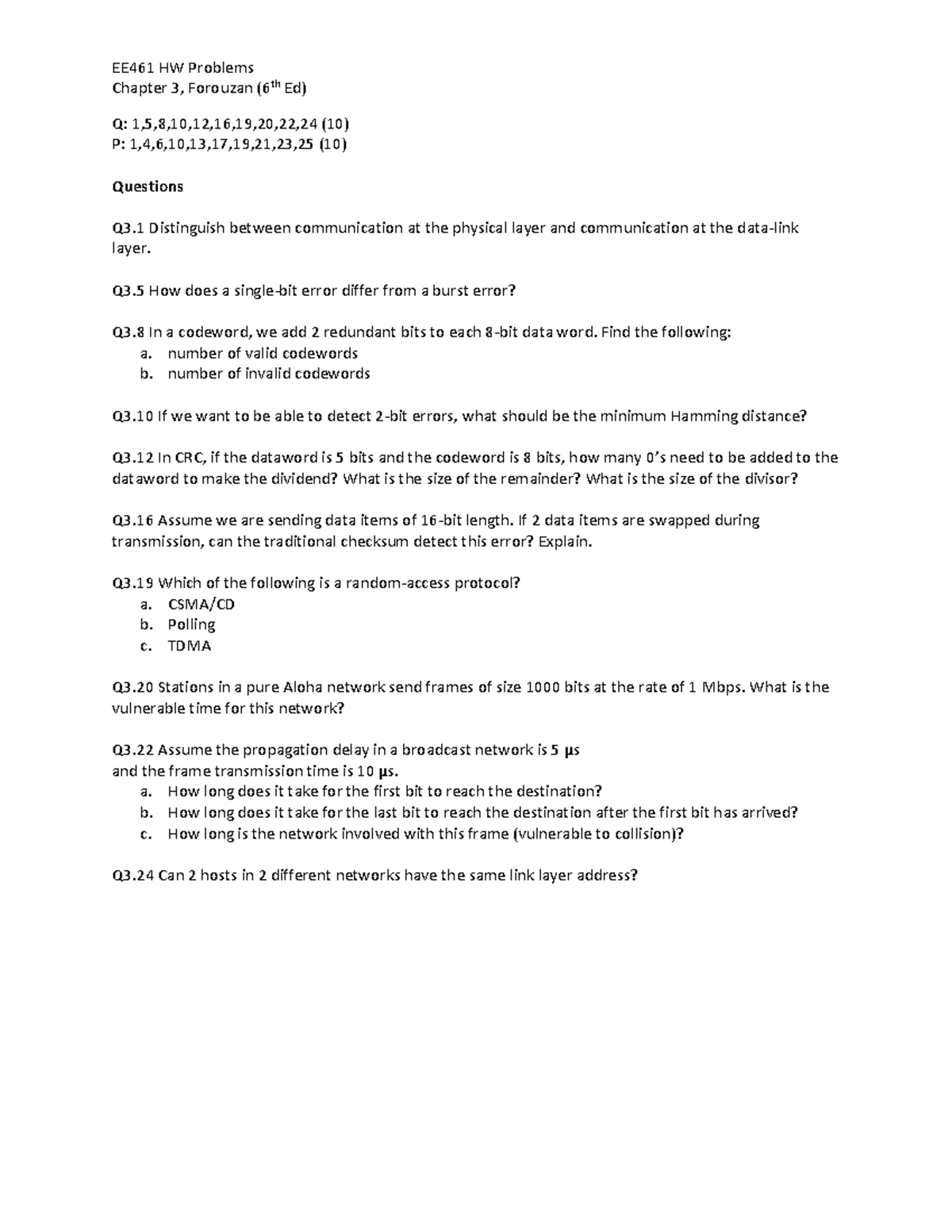 EE461 HW Chapter 3 Problems Solutions, Forouzan (6th Ed) - Studocu