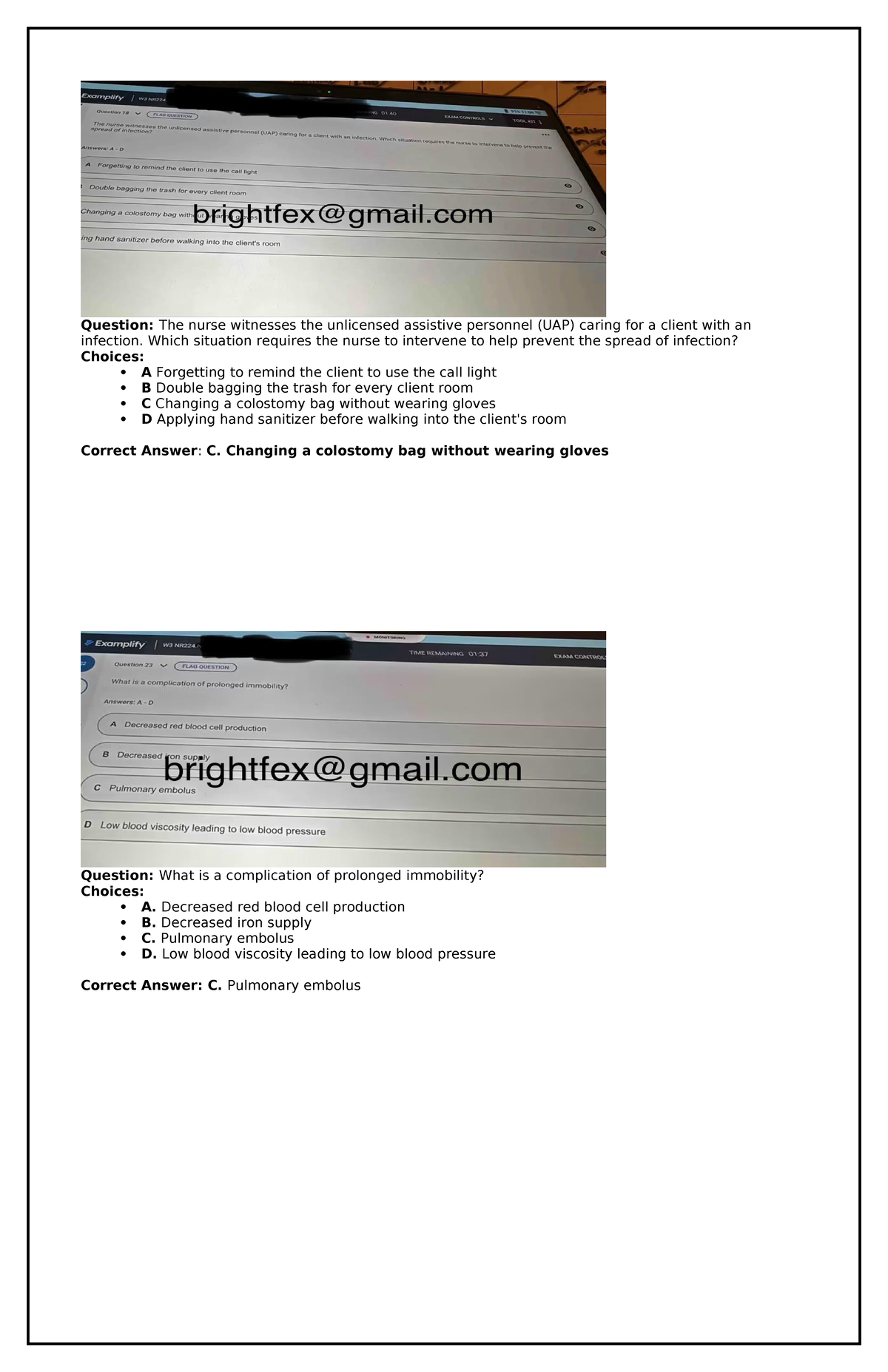 NR224 Fundamentals Exam: Infection Control & Immobility Complications ...