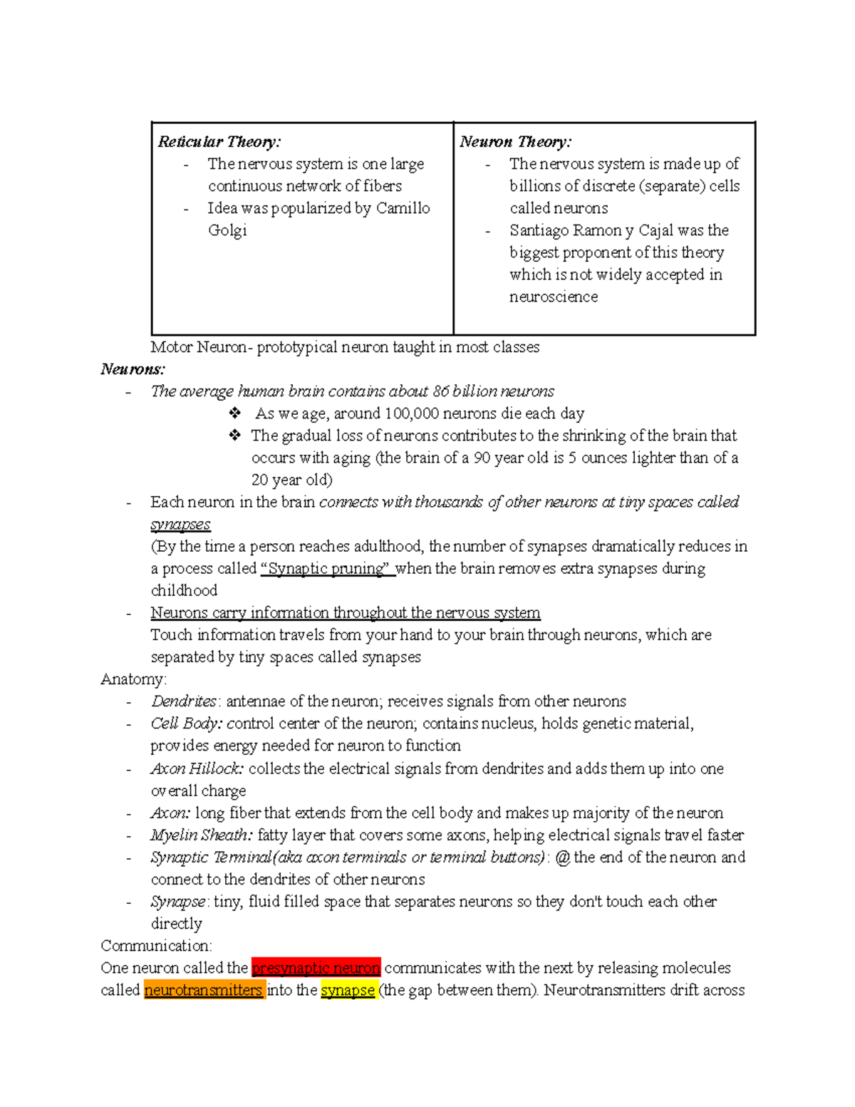 Psychology 101: Nervous System & Neurotransmitter Activity Notes - Studocu