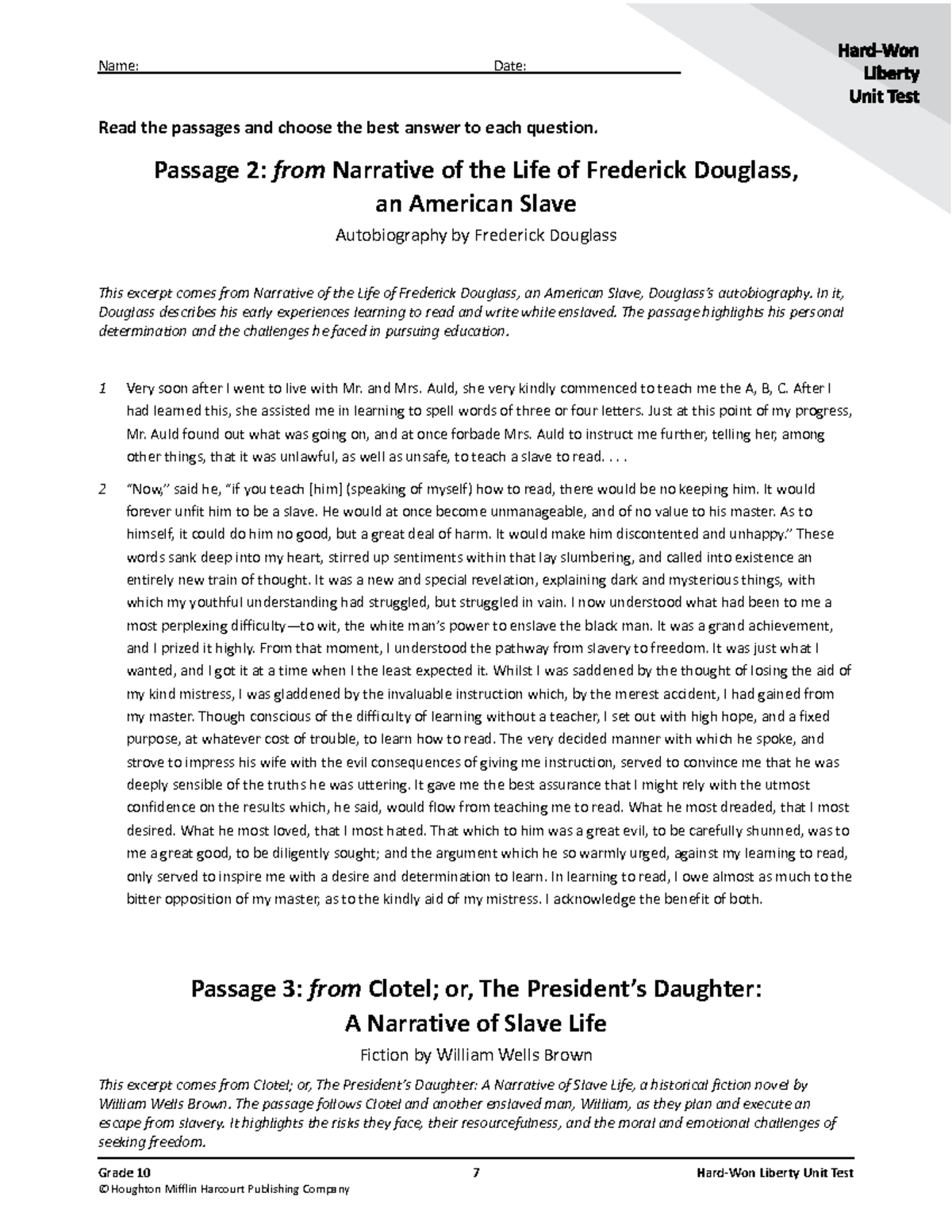Narrative Excerpts on Slavery: Frederick Douglass & William Wells (ENG ...