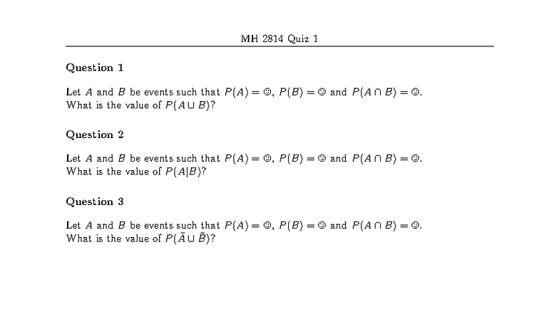MH 2814 Quiz 1: Probability Questions on Events A and B - Studocu