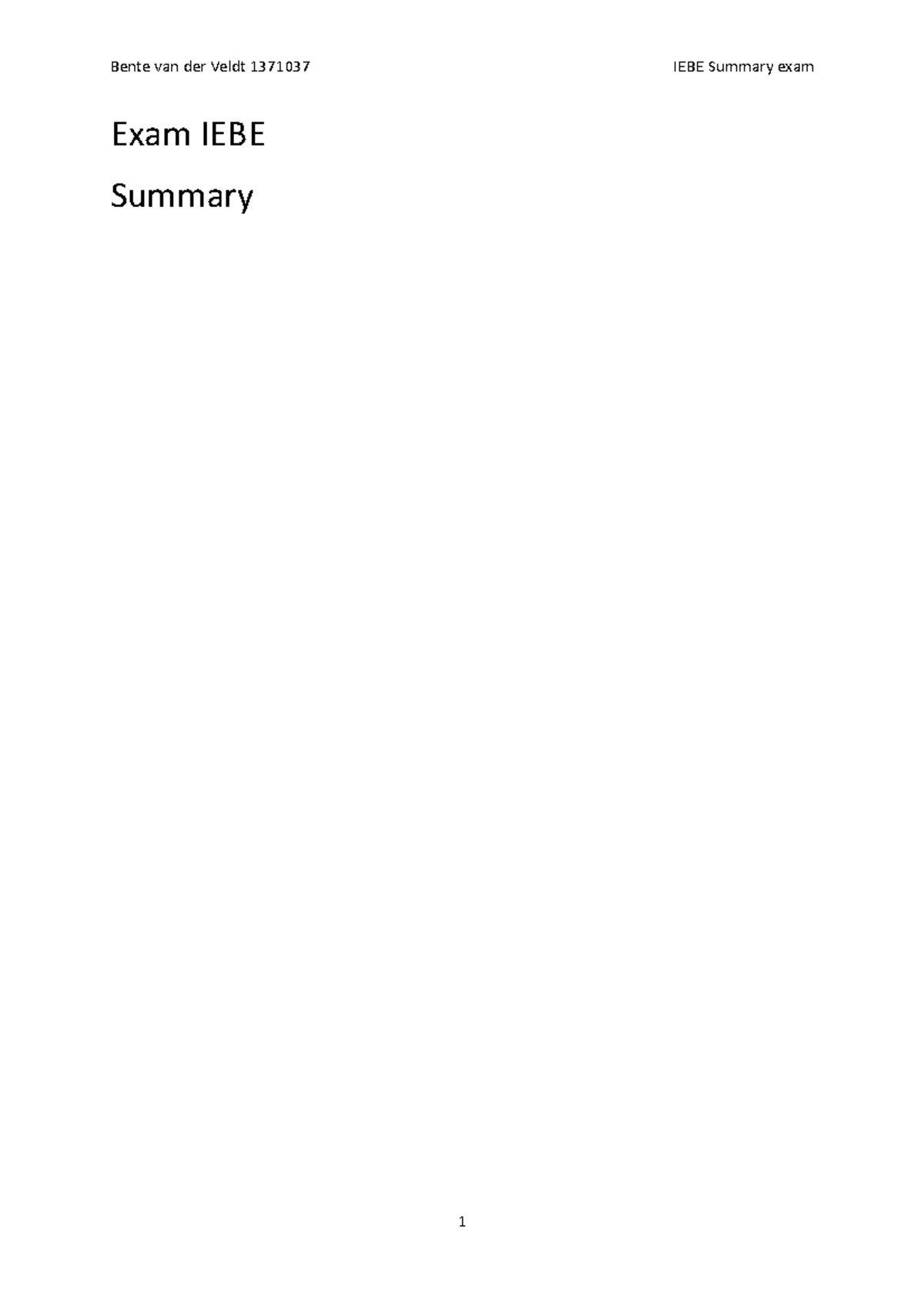 IEBE Final Exam Summary - Key Lectures Overview - Studeersnel