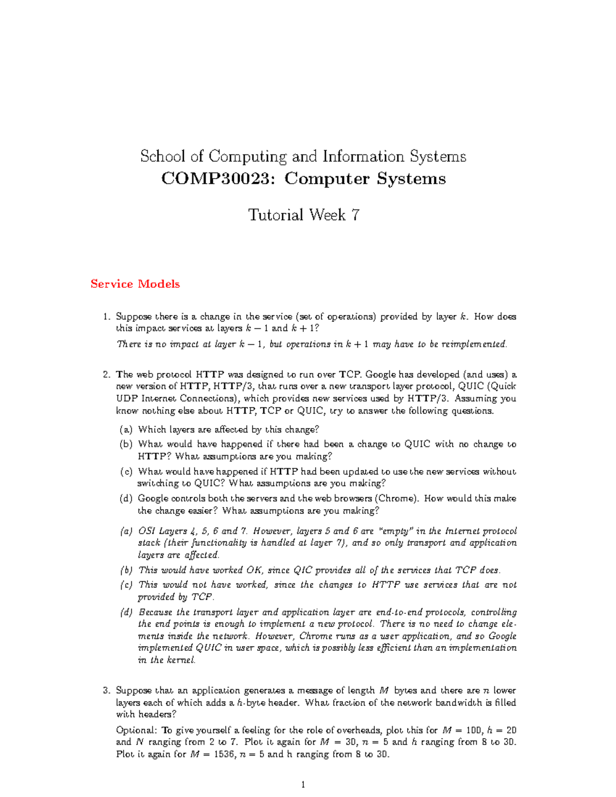 COMP30023: Computer Systems Tutorial Week 7 Solutions on Service Models ...
