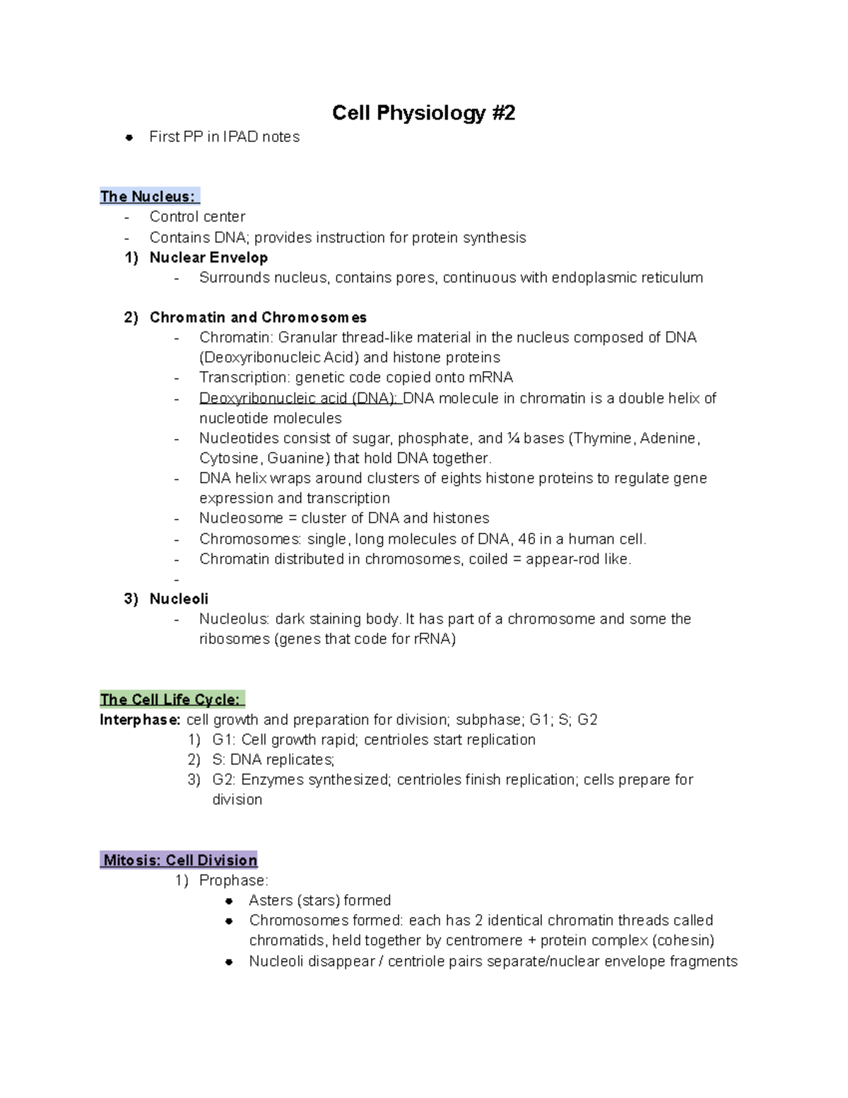 Physio 101 - Chapter 1 Lecture Notes on Cell Physiology - Studocu