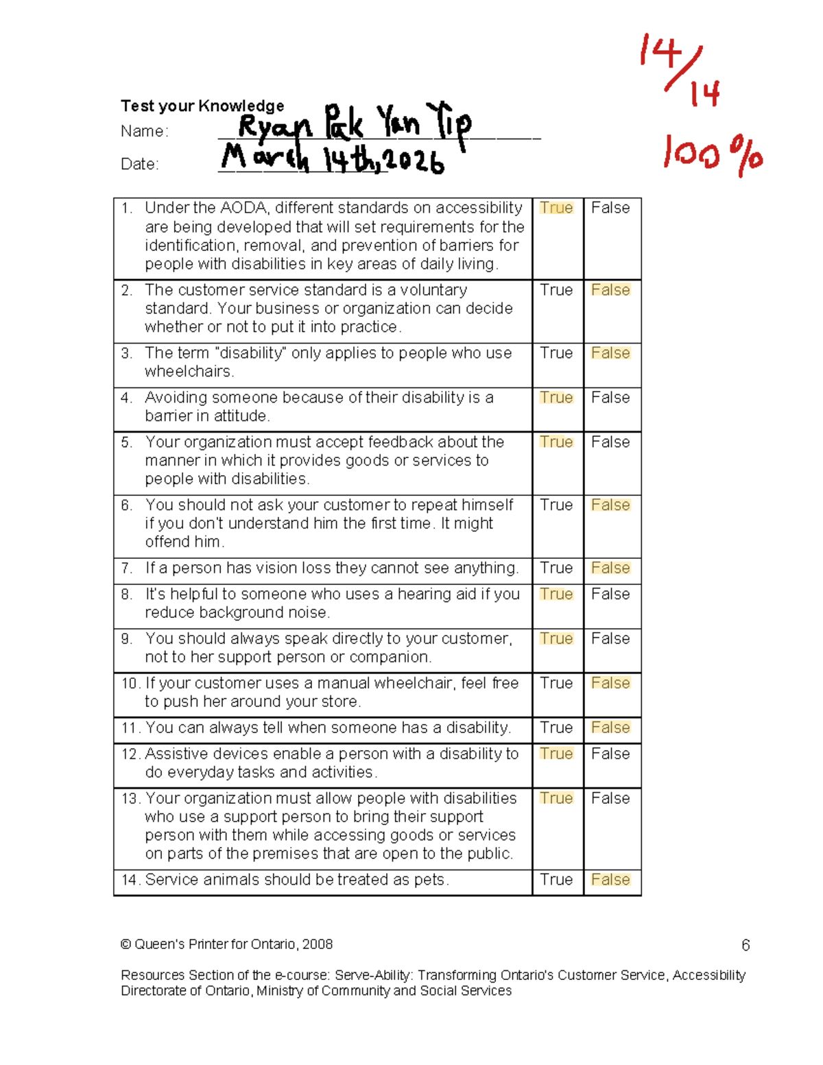 AODA Test Your Knowledge Quiz & Answers - Studocu