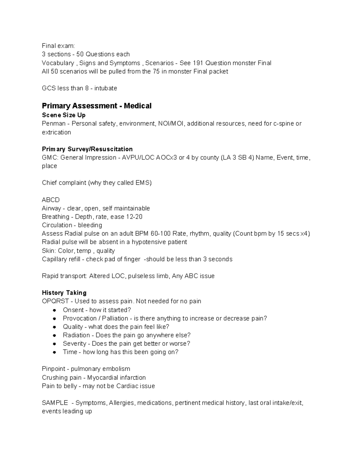 EMT 101 Final Exam Study Guide: Key Concepts & Assessments - Studocu