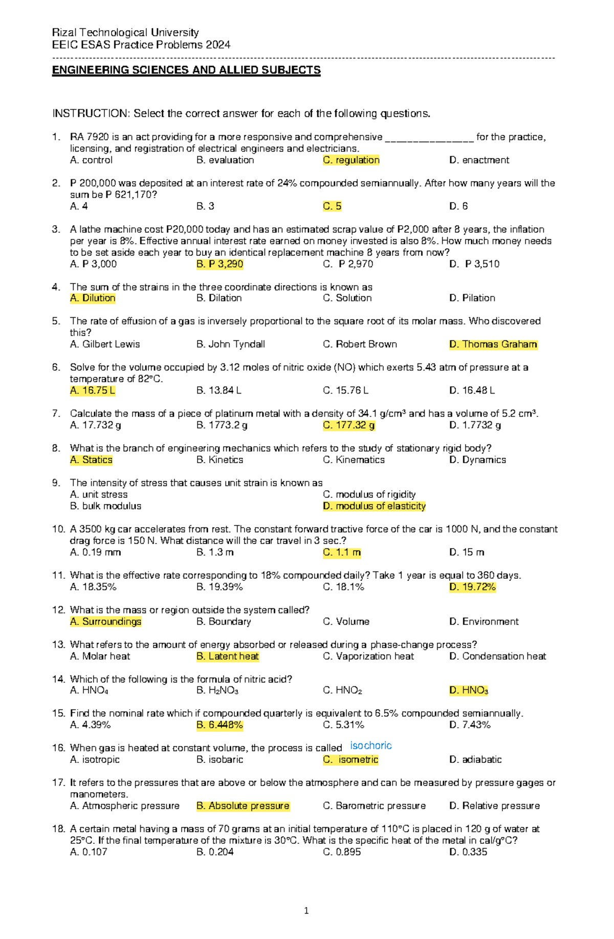 EEIC ESAS Practice Problems 2024 - Final Exam Solutions and Answers - Studocu