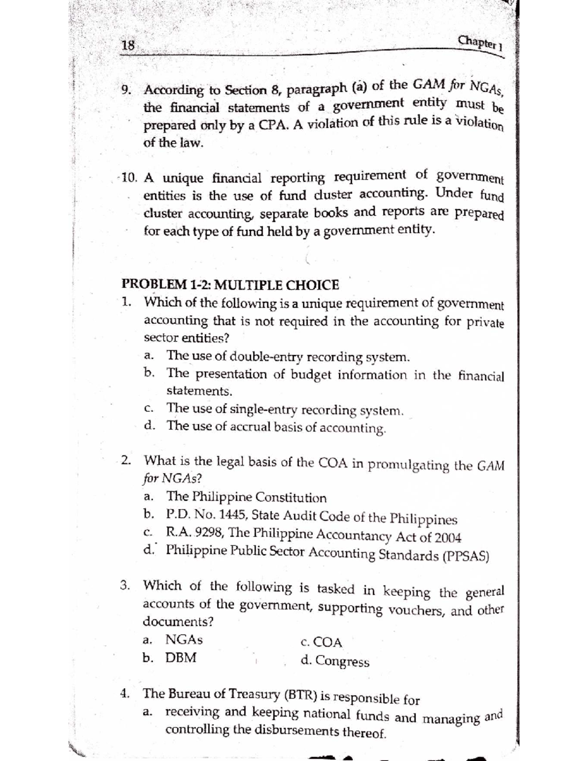 GOV Acctg 18 Chapter 1 Exercises and MCQs on Financial Reporting - Studocu