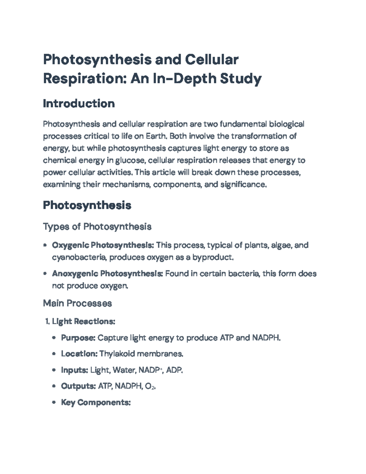 Photosynthesis and Cellular Respiration: Processes & Significance ...