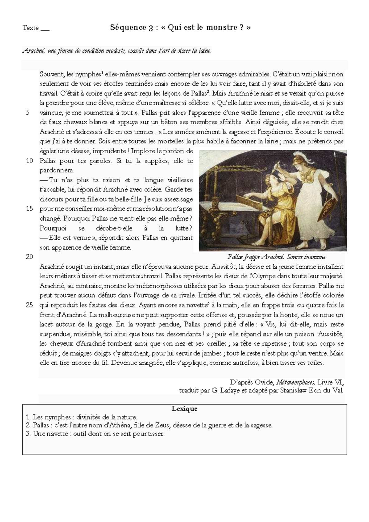 Texte __ Séquence 3 : Qui est le monstre ? Analyse d'Arachné et Lycaon ...
