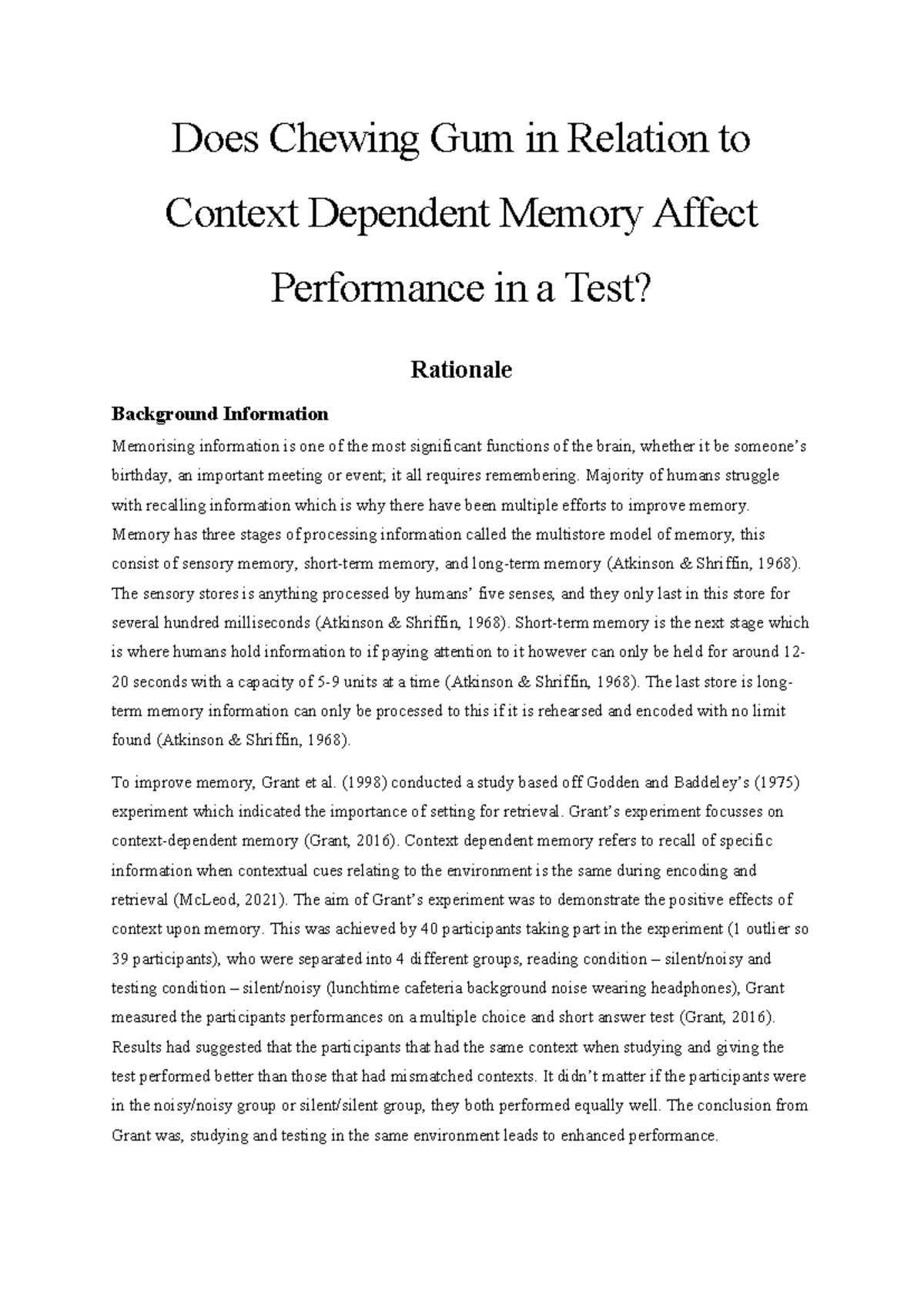 Jpunj 1 IA 2 Modified Experiment on Chewing Gum & Test Performance ...