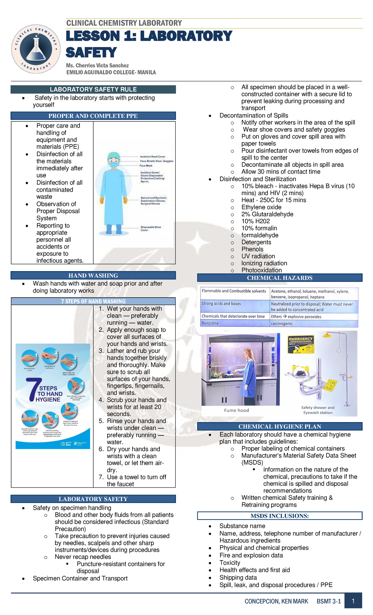 CLINICAL CHEMISTRY LAB LESSON 1: LAB SAFETY GUIDELINES - Studocu