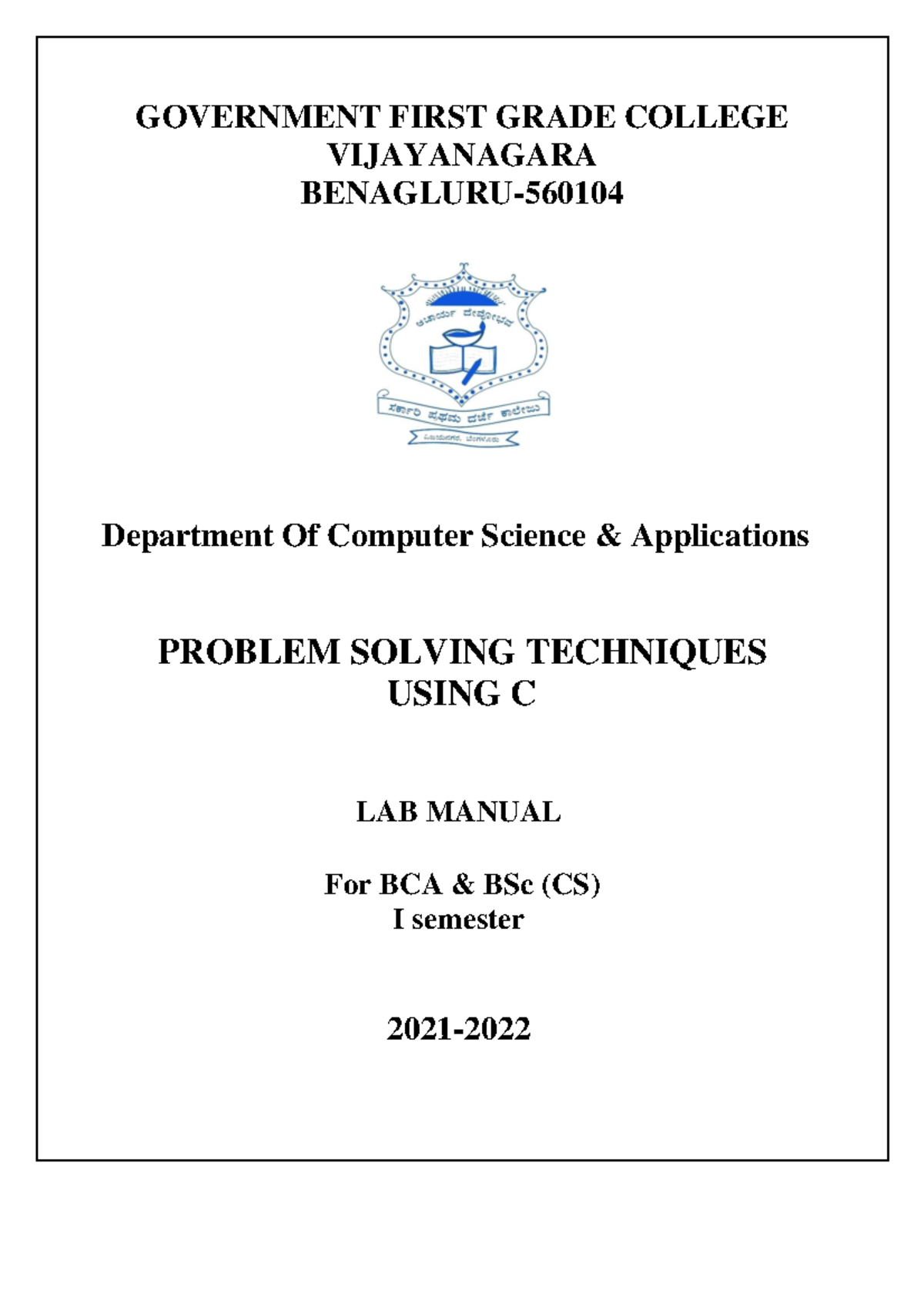 Problem Solving Techniques (PST) Lab Manual for 1st Sem BCA & BSc (CS) - Studocu