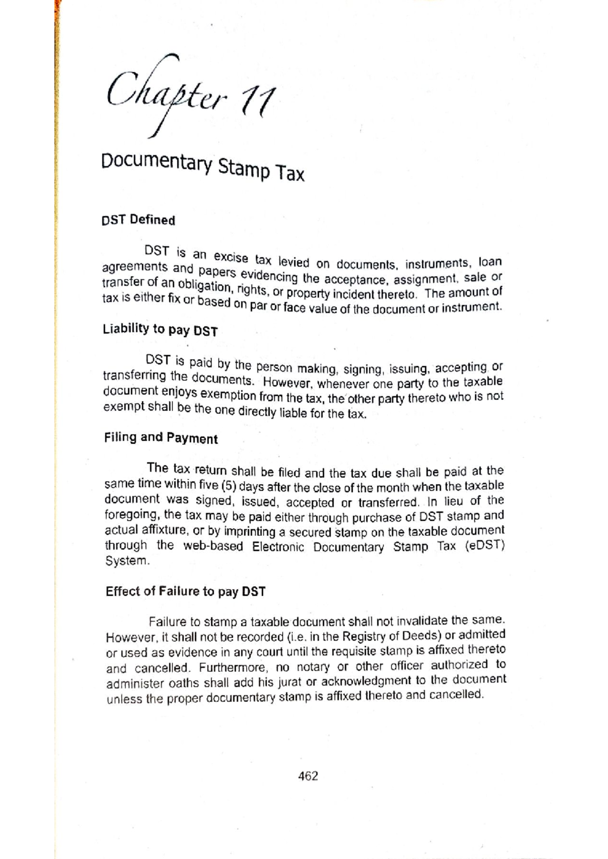Chapter 11: Understanding Documentary Stamp Tax (DST) Regulations - Studocu