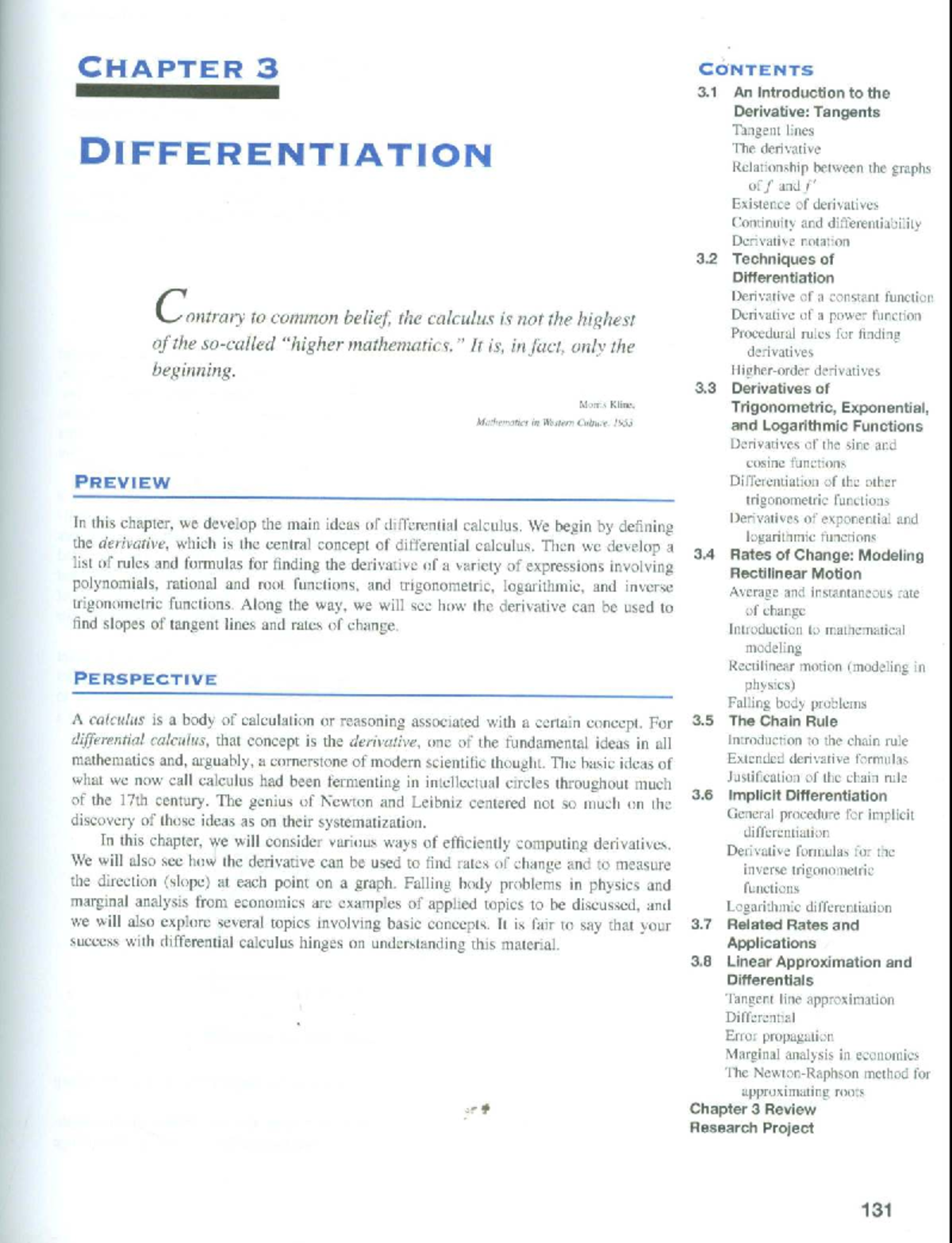 Calculus 1 CHAPTER 3: Introduction to Derivatives and Techniques - Studocu