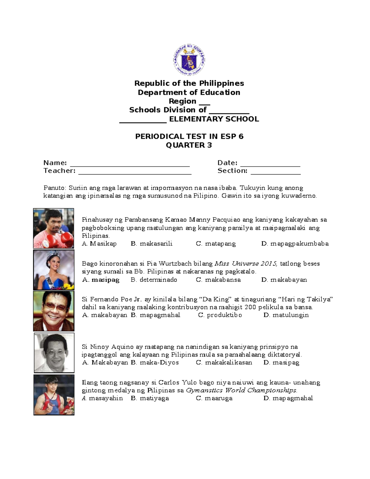 ESP 6 - aaaaa - Republic of the Philippines Department of Education ...