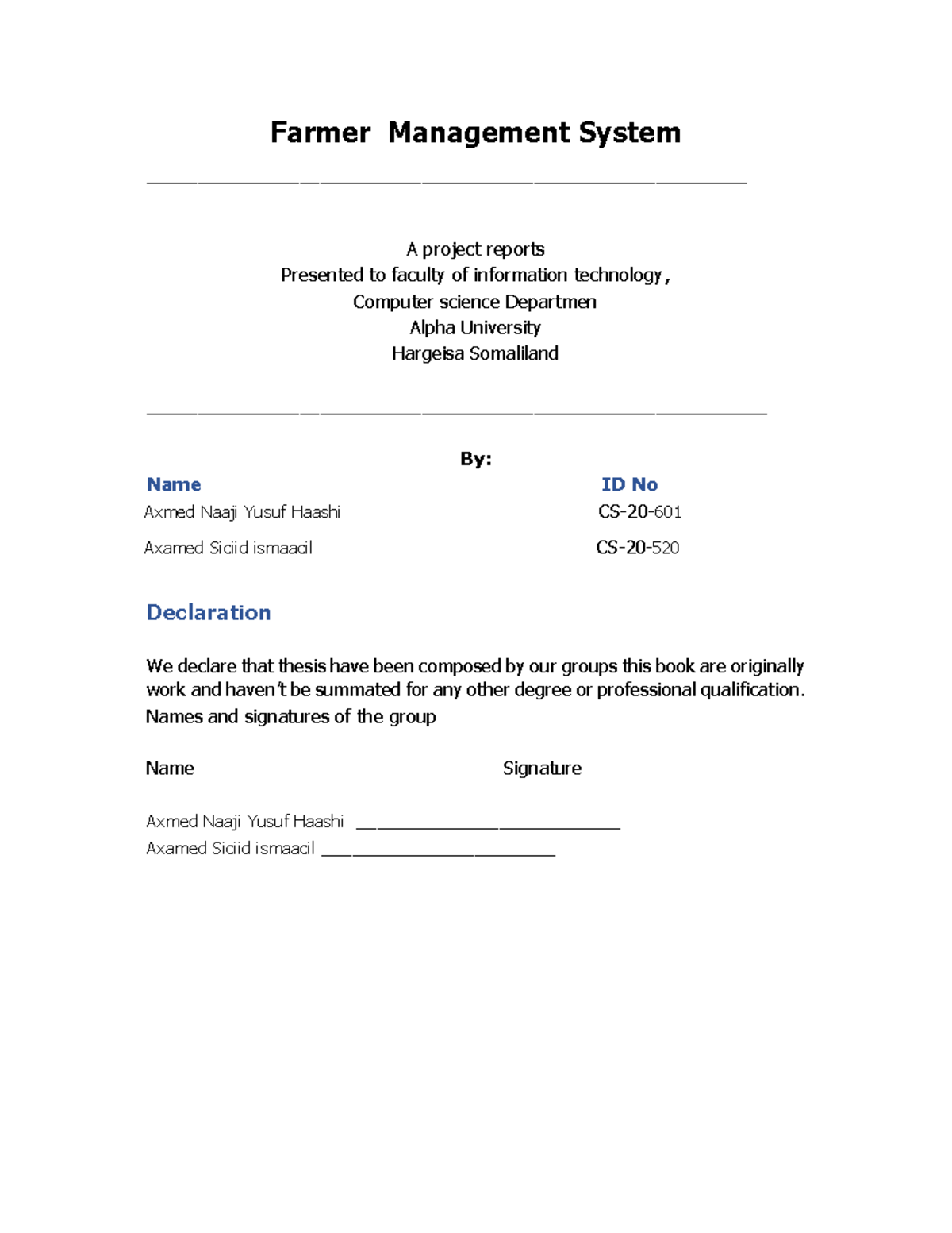 Farmer Management System Project Report - CS-20-601 & CS-20-520 - Studocu