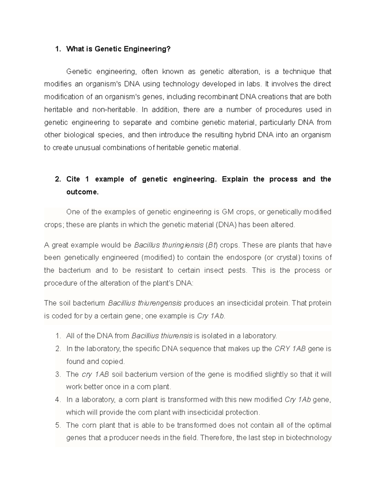 Biology - Genetic Engineering: GM Crops & Their Processes Explained ...
