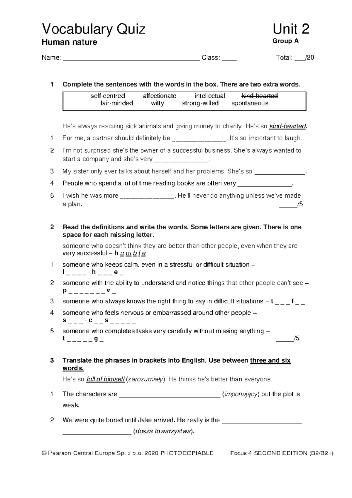 Focus 4 2E Unit 2 Test Answer Key & Scoring Guide - Studocu