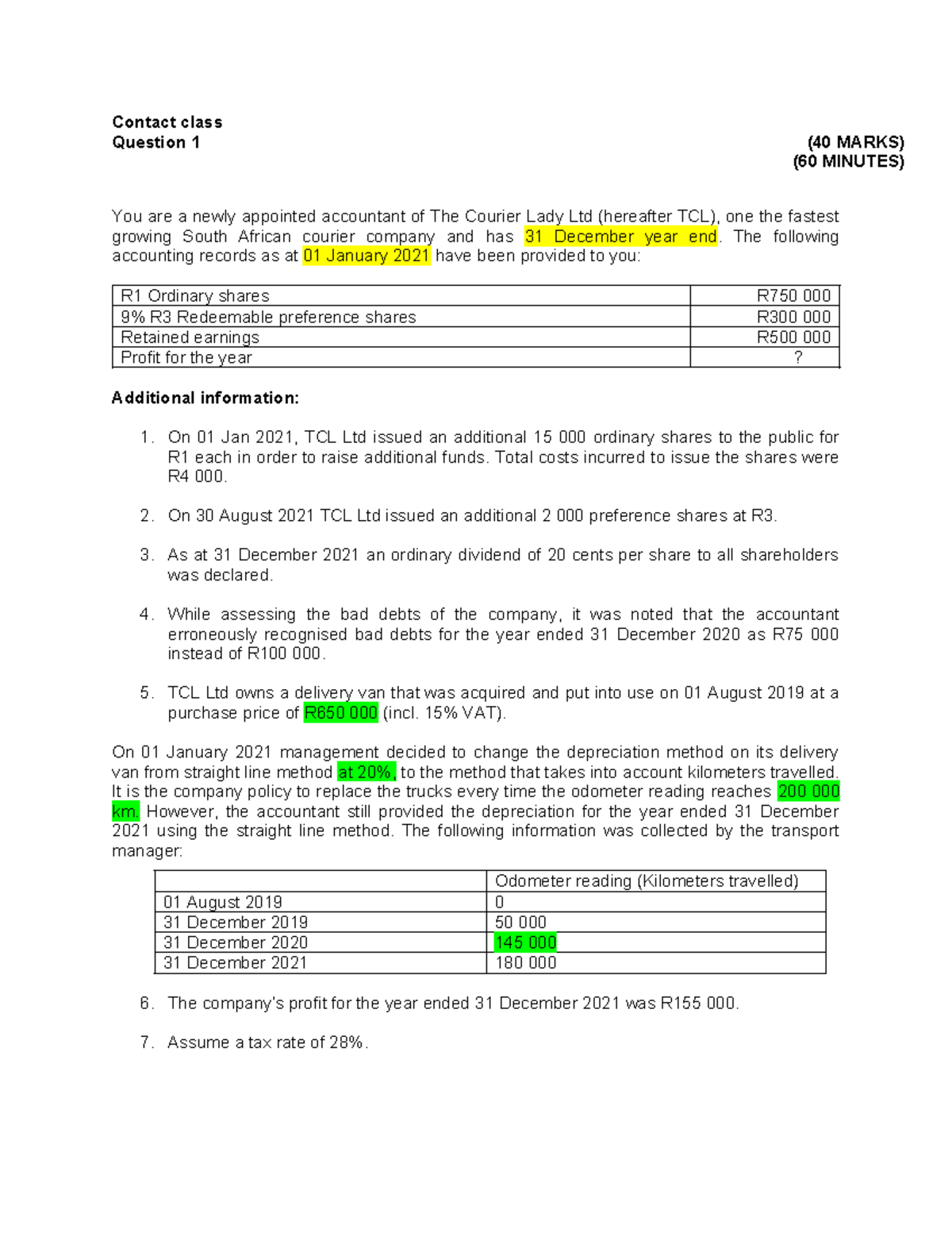 SCE Class Contact Question 1: Accounting for TCL Ltd (40 Marks) - Studocu