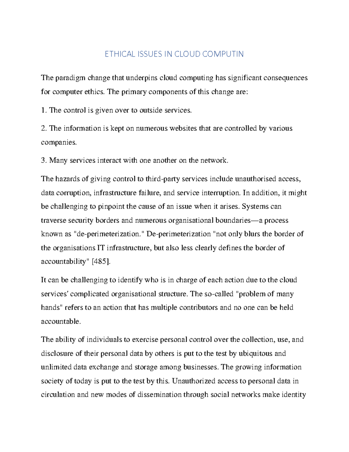 Ethical Issues in Cloud Computing: Challenges and Accountability ...