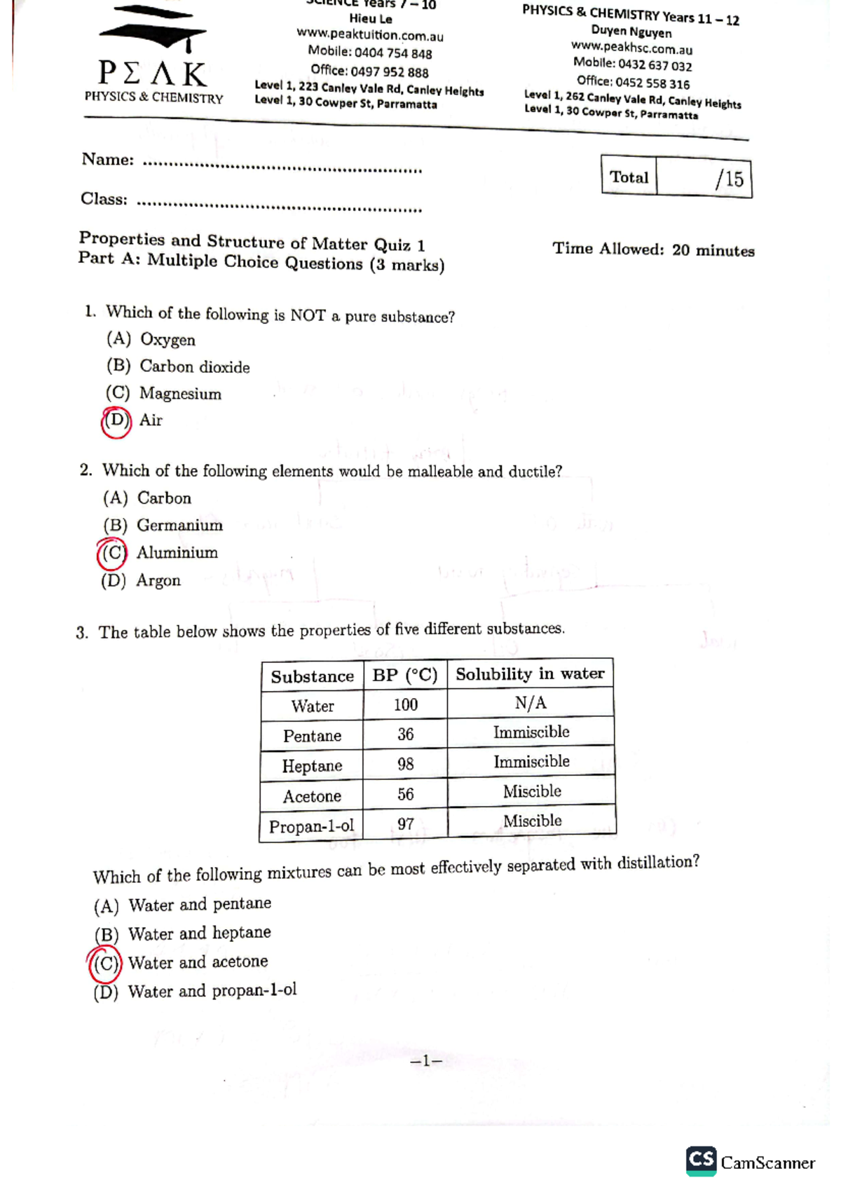 Module 1 PHYSICS CHEMISTRY Quiz 1 Solutions and Answers - Studocu