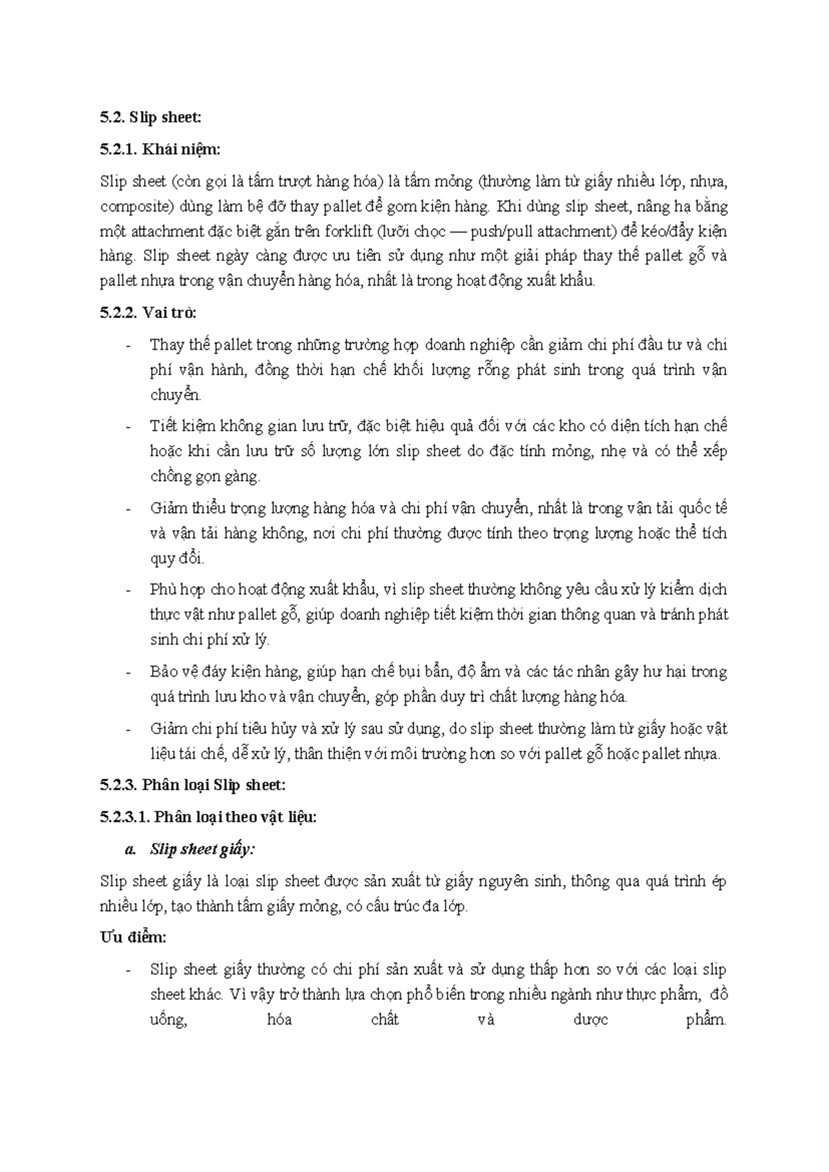 5.2. Slip Sheet: Khái Niệm, Vai Trò và Phân Loại - Studocu