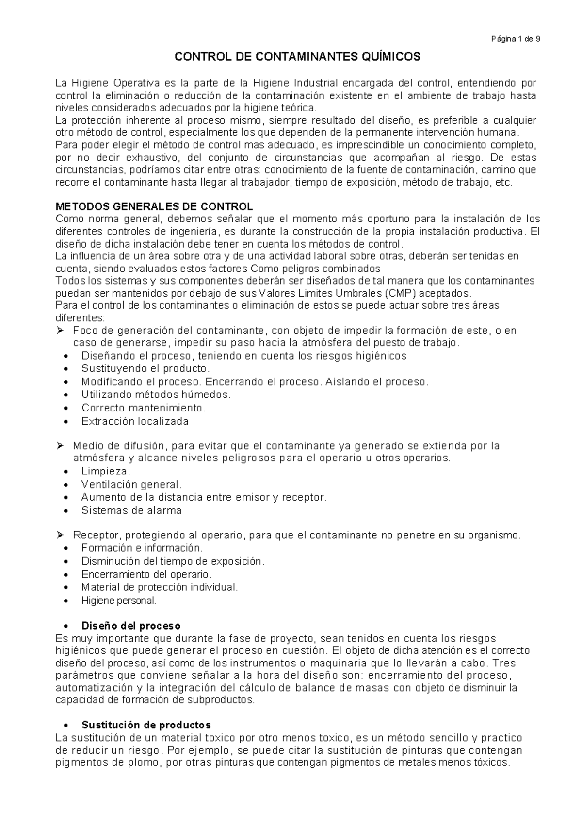 2-0 Control de Contaminantes Quimicos - CONTROL DE CONTAMINANTES ...