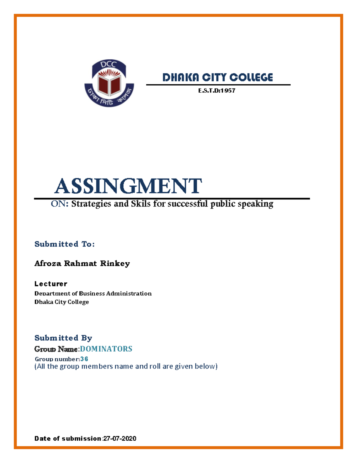 Public Speaking Strategies and Skills - Business Comm. Assignment - Studocu