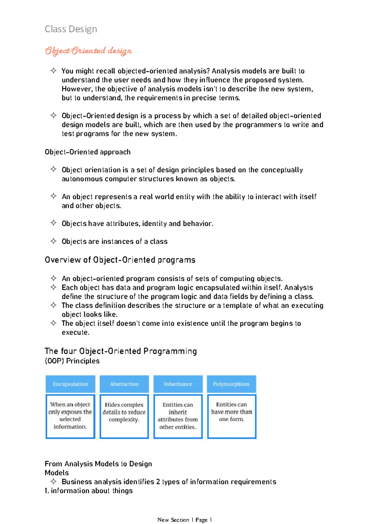 Class Design: Understanding Analysis and Design Models in OOP - Studocu