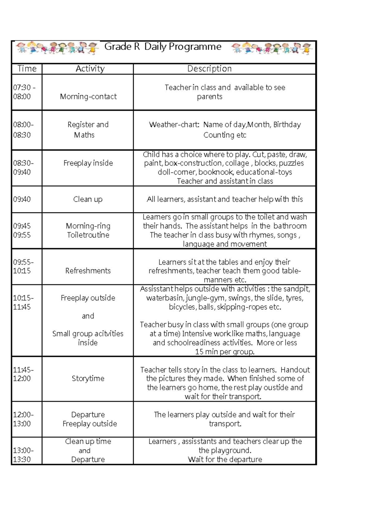 Grade R & 00 Daily Programme Notes - Studocu