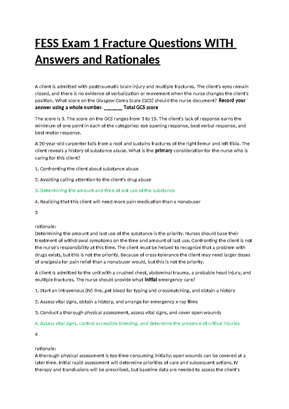 FESS Exam 1: Fracture Questions with Comprehensive Answers & Rationale ...