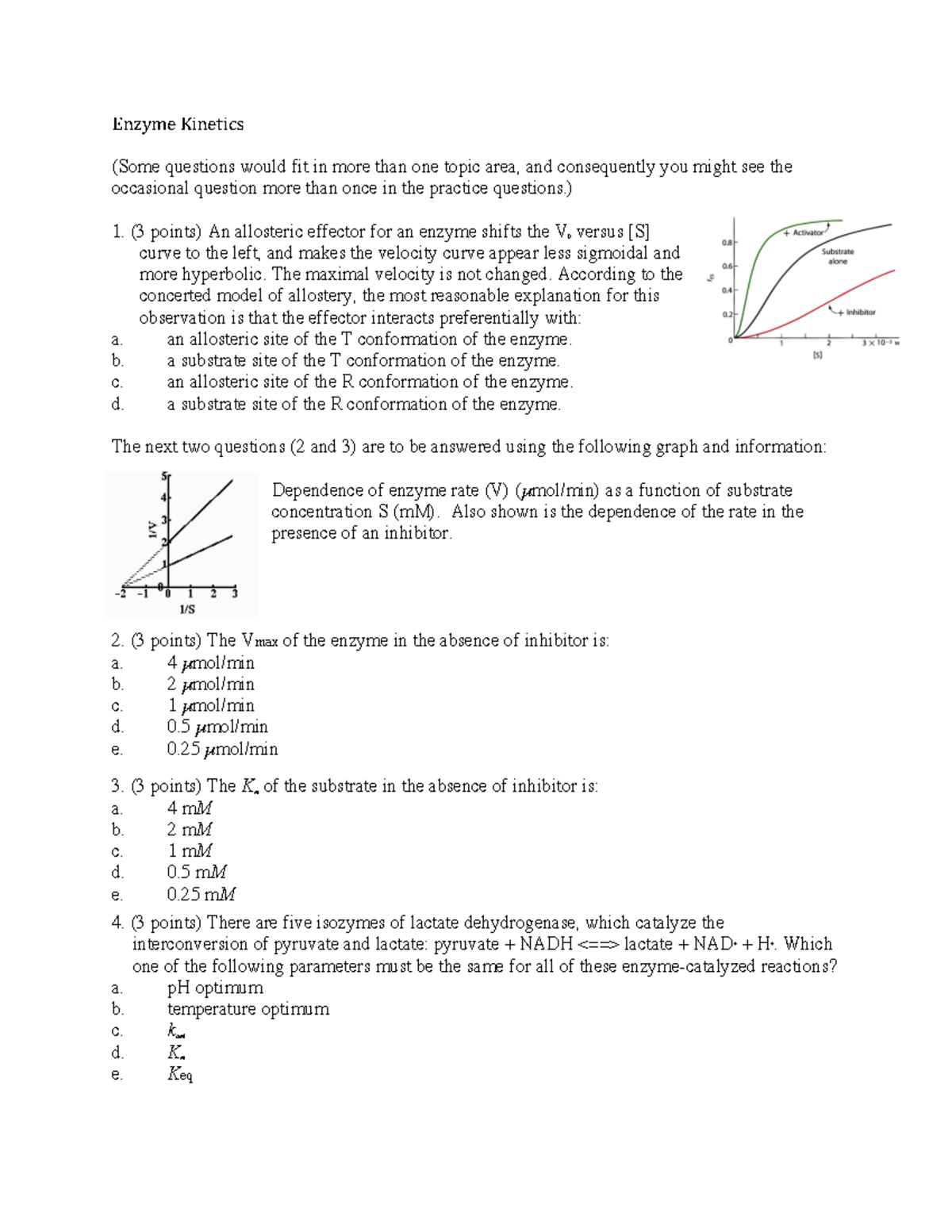 4. Enzyme Kinetics Practice Problems for Course 4 - Studocu