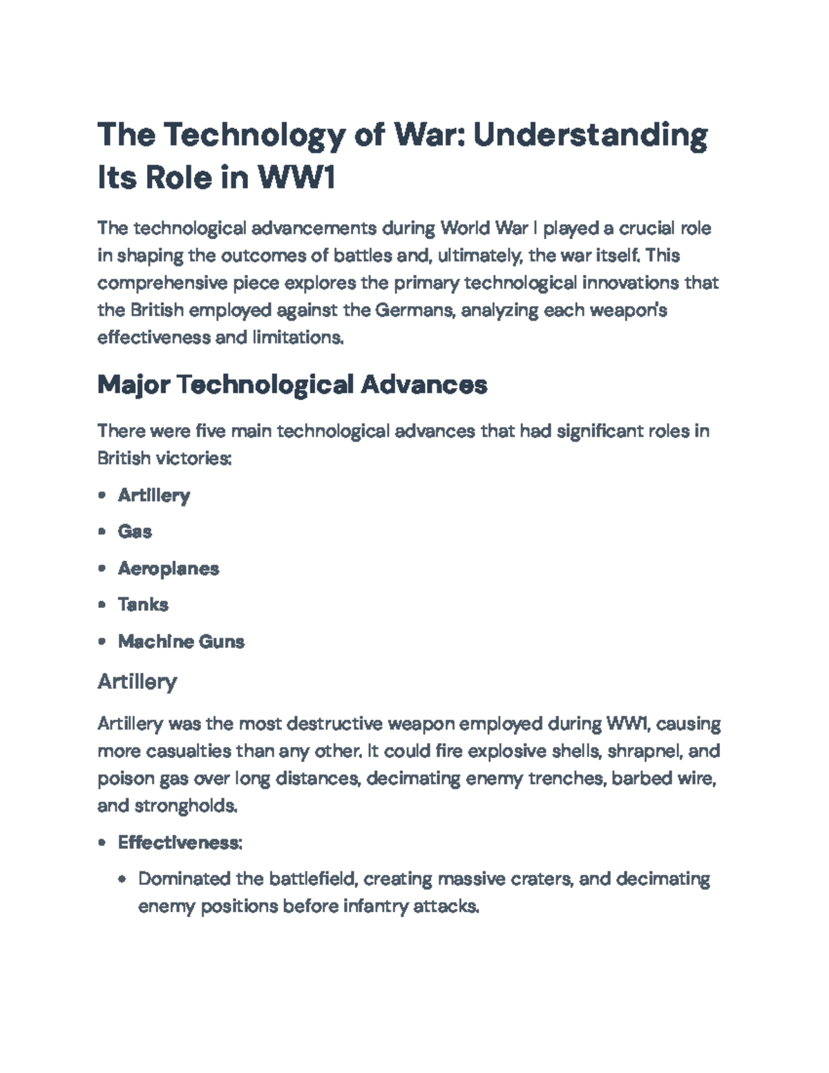 The Technology of War: Analyzing Innovations in WW1 Weapons - The ...