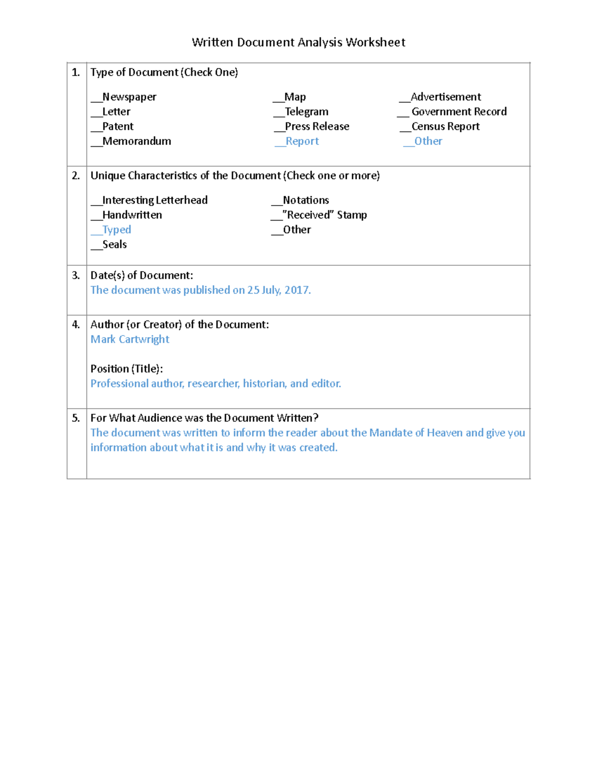 Written Document Analysis Worksheet - HIS-111, 112 - Studocu