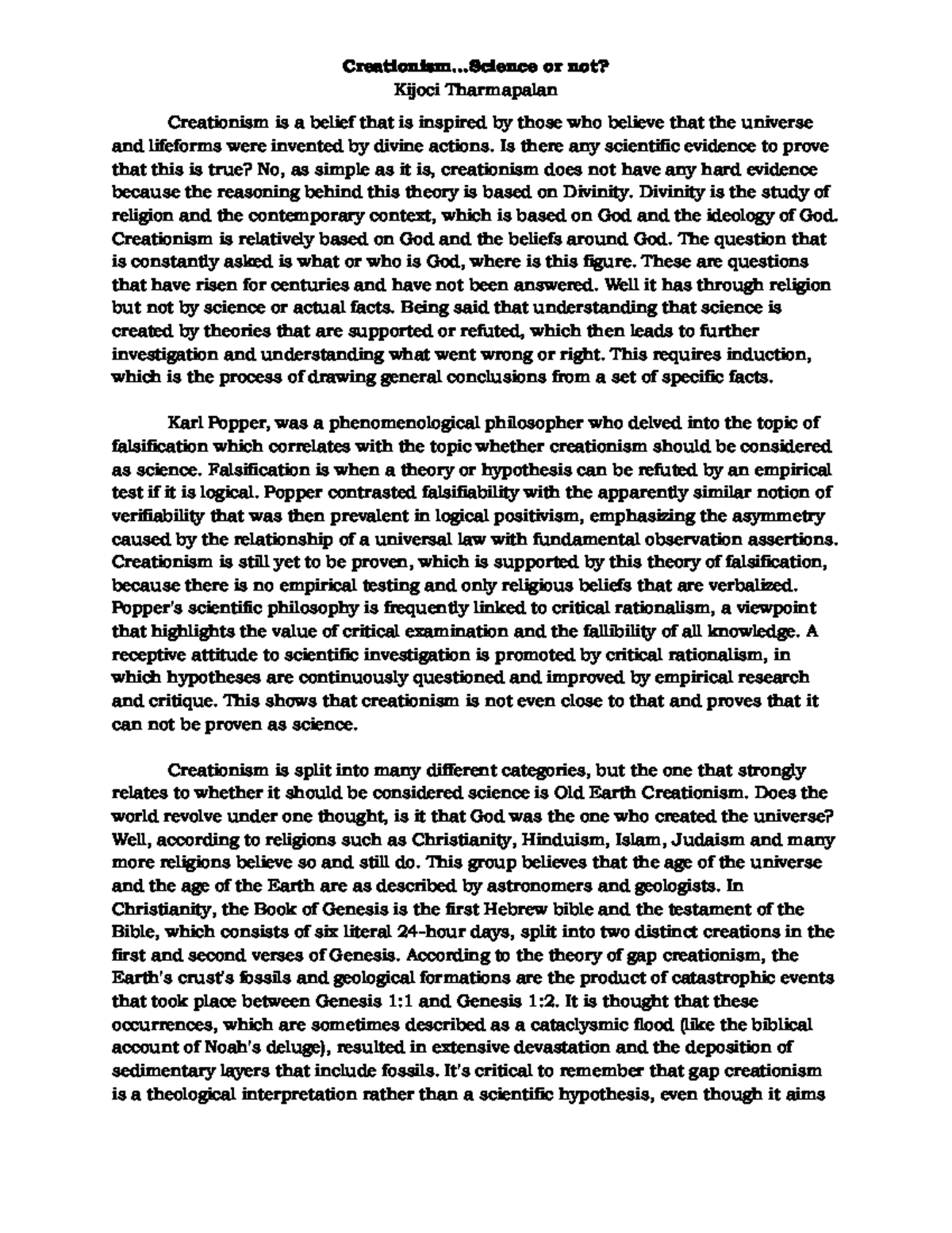 Unit 1 Position Paper: Creationism vs. Science Debate - Studocu